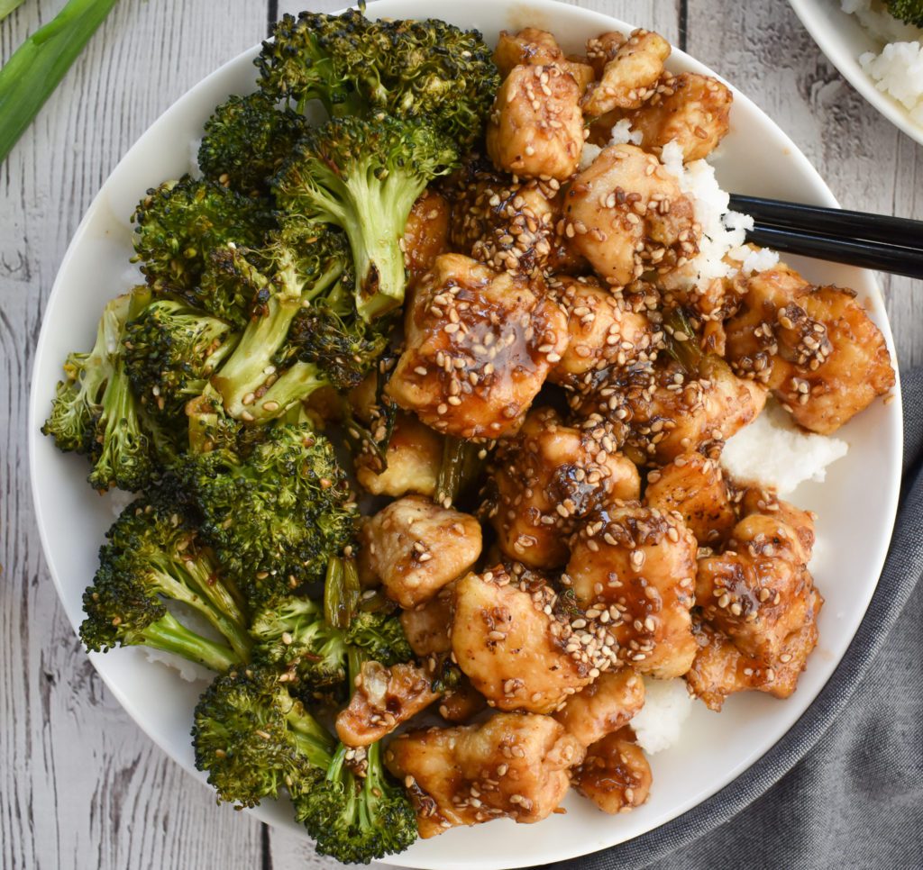 Low-FODMAP Sheet Pan Spicy Sesame Chicken with Broccoli; Gluten-free, Dairy-free | Dr. Rachel Pauls