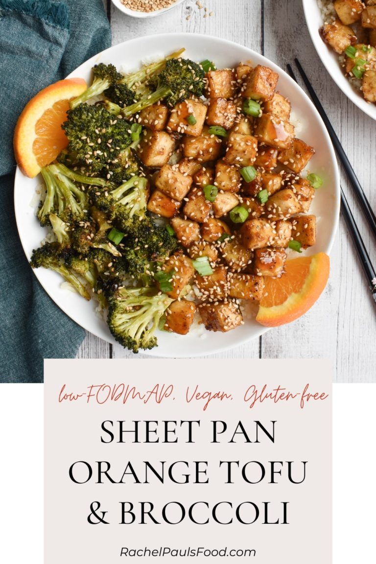 Low-FODMAP Sheet Pan Orange Tofu with Broccoli; Gluten-free, Dairy-free, Vegan | Dr. Rachel Pauls