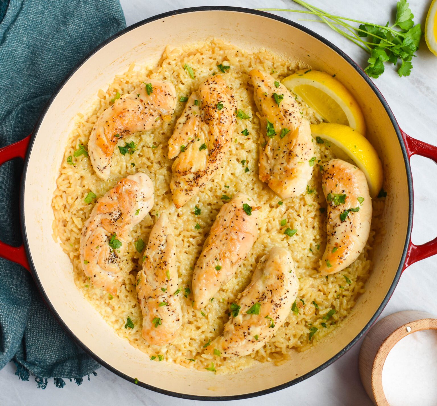 One-Pan 30-Minute Parmesan Chicken Tenders with Garlic Rice; Gluten ...