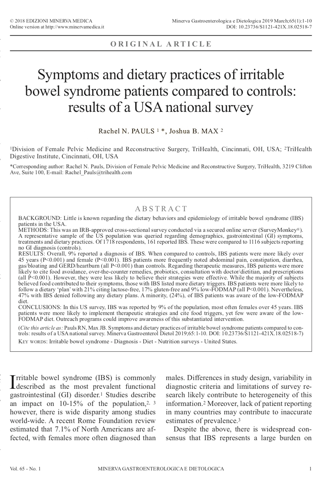 Latest research publication on IBS by Dr. Rachel Pauls | Dr. Rachel Pauls